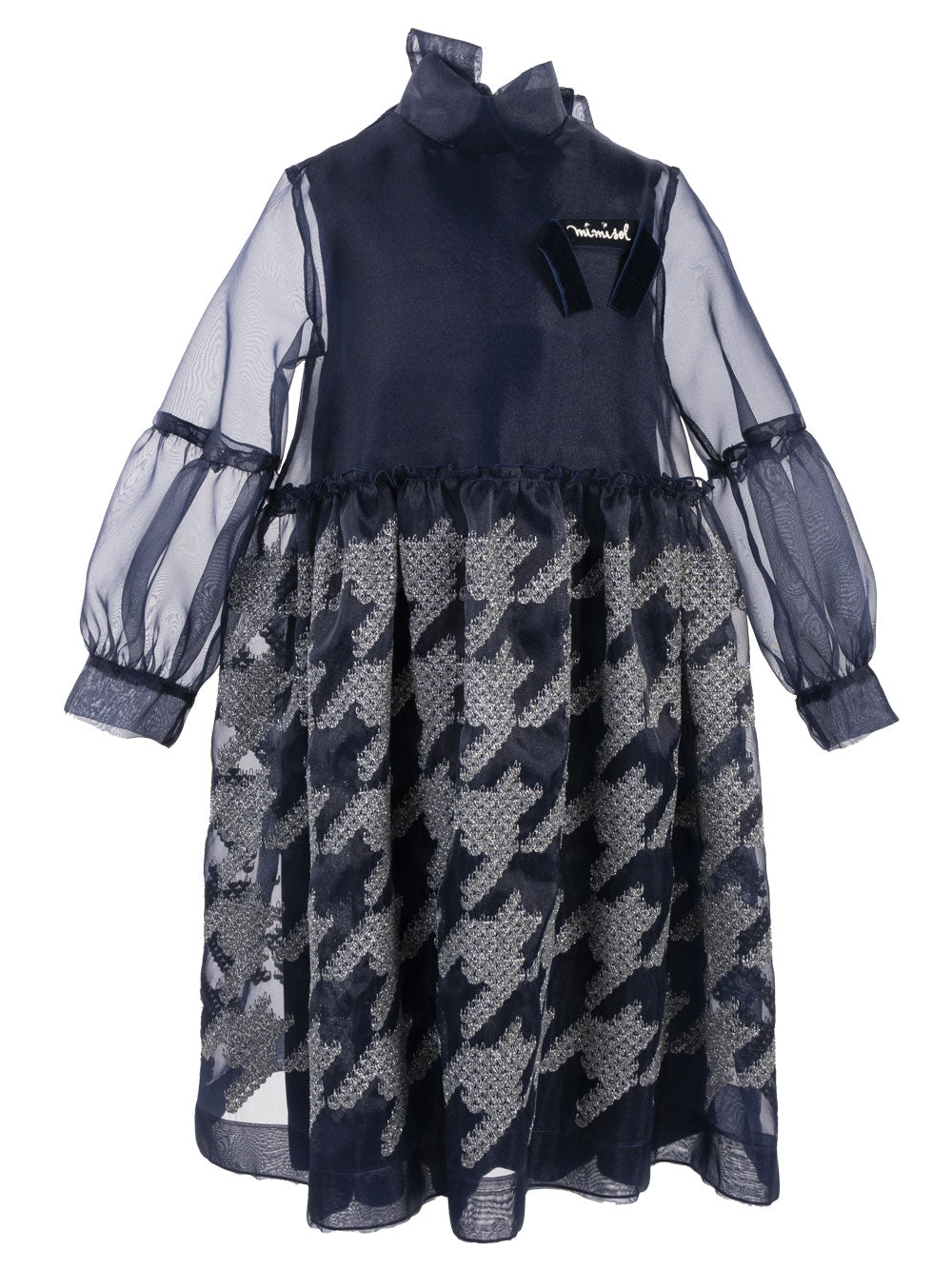 Pied-De-Poule Embroidered Dress